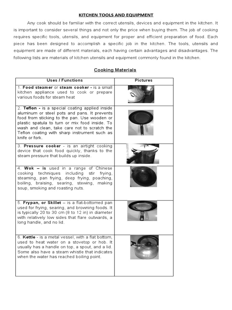 Essential Kitchen Tools and Uses | PDF | Home & Garden
