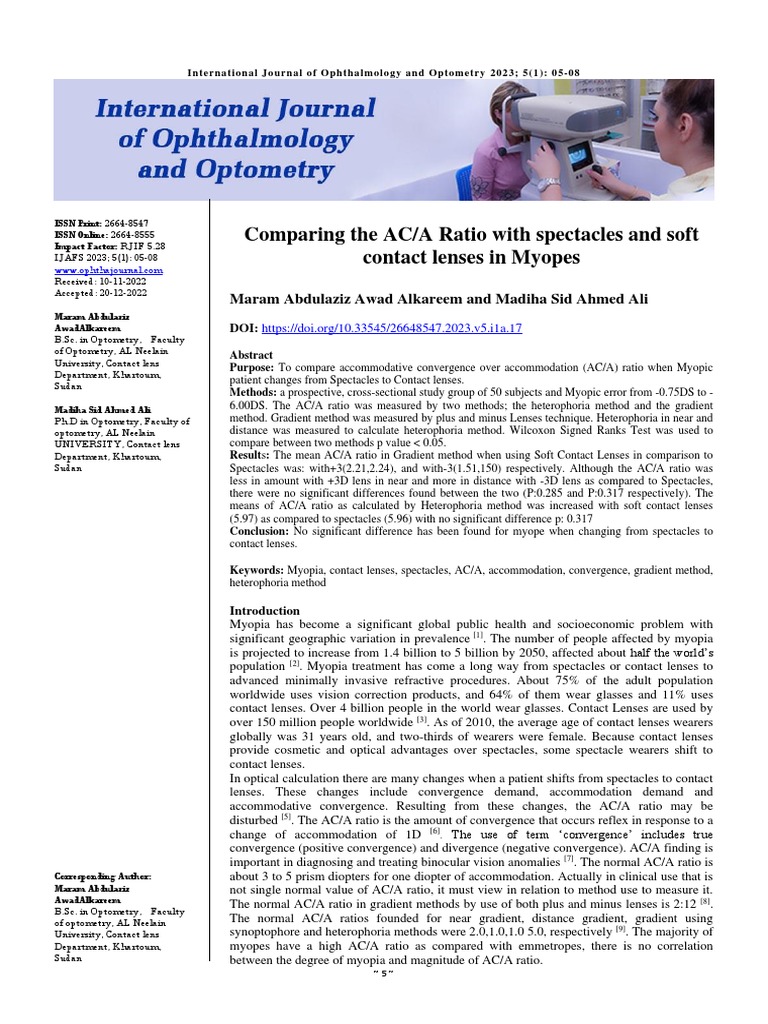 Comparing Ac A Ratio | PDF | Myopia | Glasses