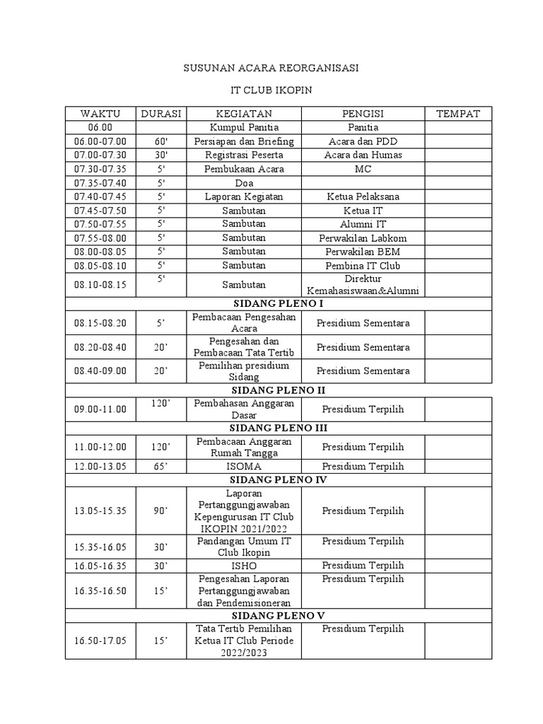 Rundown Acara It Club 1 Hari | PDF