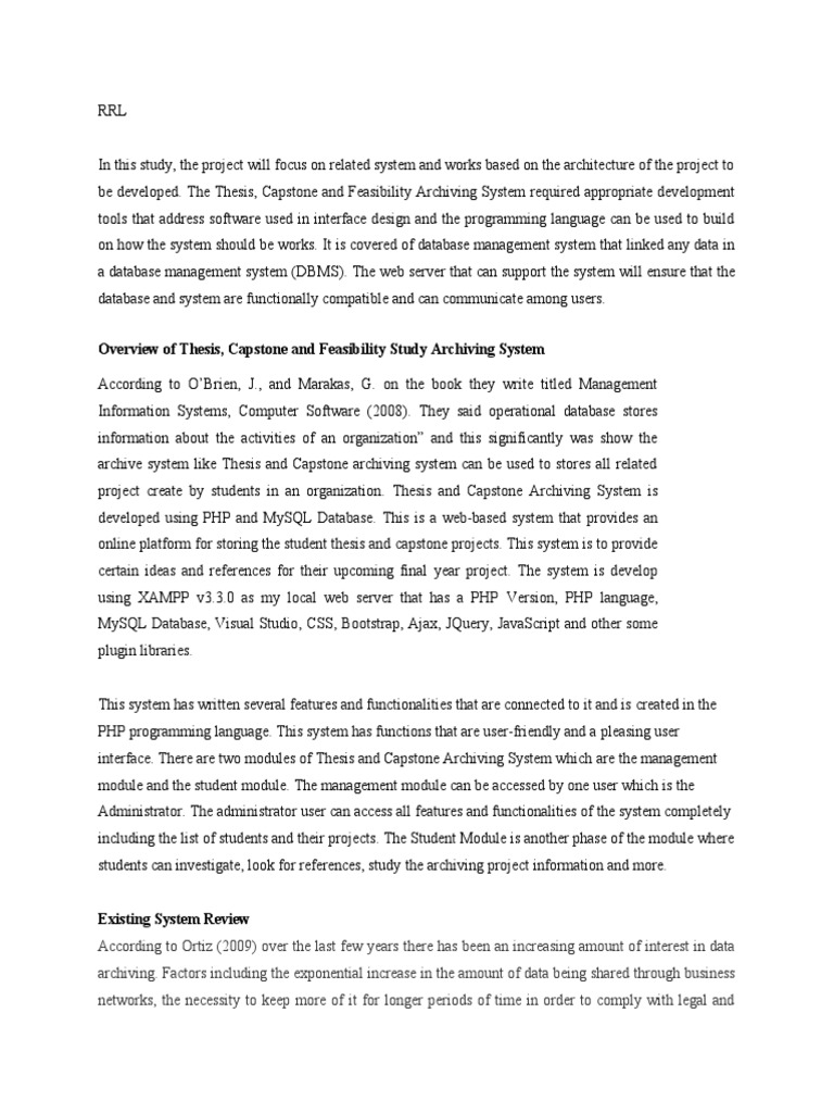 Overview of Thesis, Capstone and Feasibility Study Archiving System | PDF | Databases | Backup