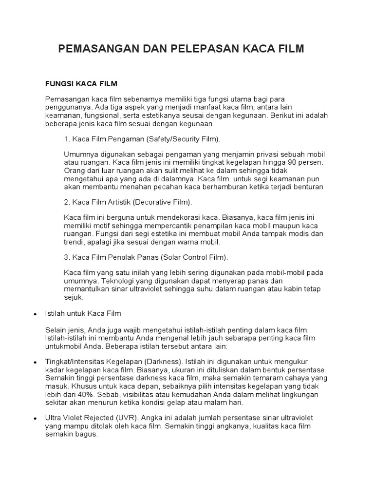 Pemasangan Dan Pelepasan Kaca Film | PDF