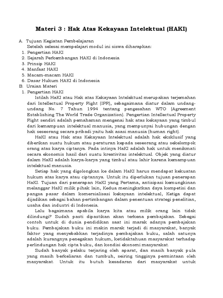 Materi Hak Kekayaan Intelektual | PDF Materi Hak Kekayaan Intelektual | PDF