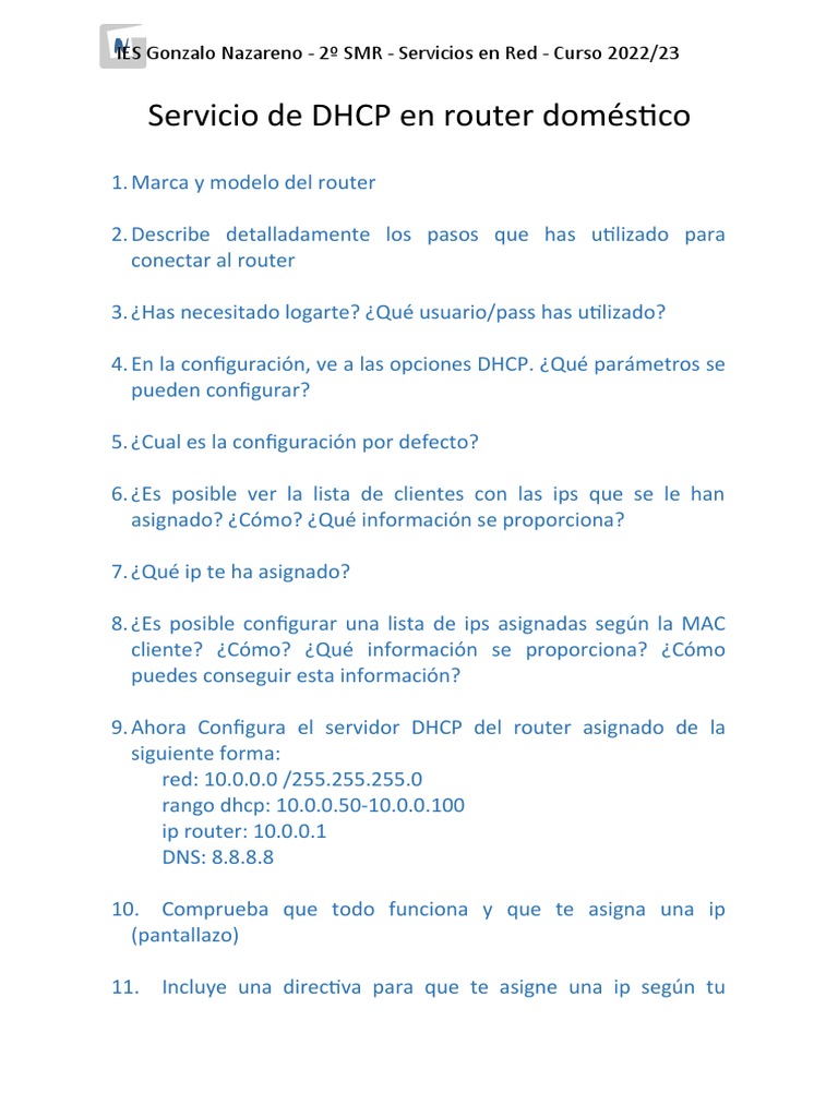 Configuración DHCP en Router Doméstico | PDF | Informática