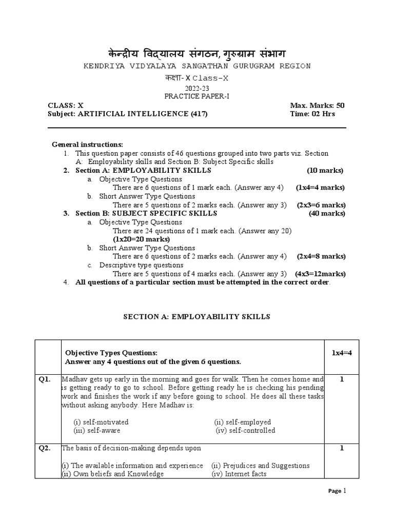 Ai Practice Paper - 1 QP | Download Free PDF | Artificial Intelligence ...