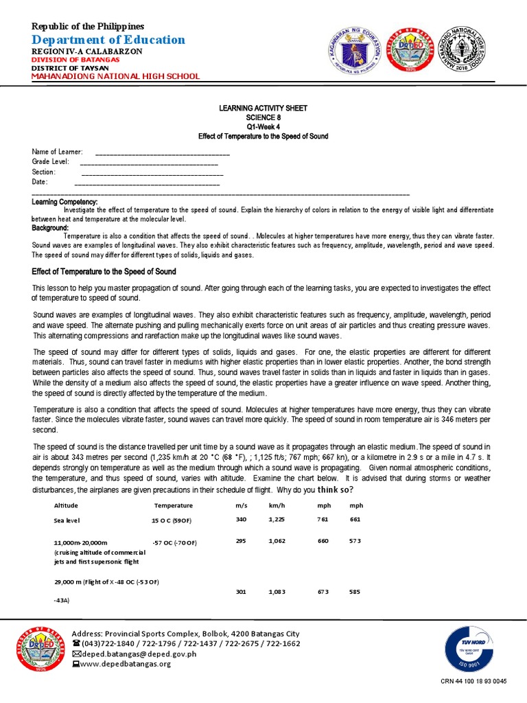 LAS SCIE8 Q1.Wk4 | PDF | Sound | Waves