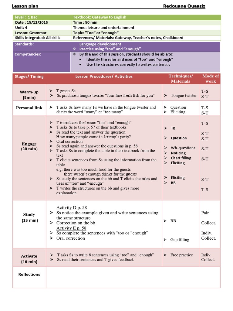 Grammar Lesson: "Too" vs. "Enough" | PDF | Question | Cognitive Psychology