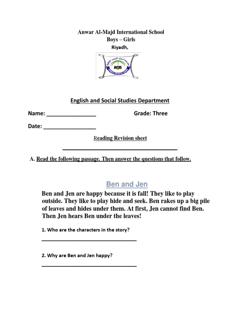 Grade 3 Reading First Term revision sheet Grade 3 | PDF | Anansi ...