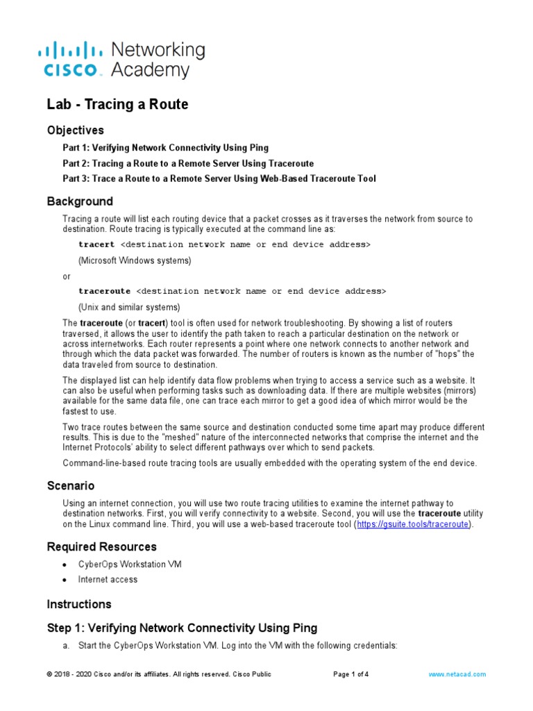 5.1.5 Lab - Tracing A Route | PDF | Network Layer Protocols | Network Architecture