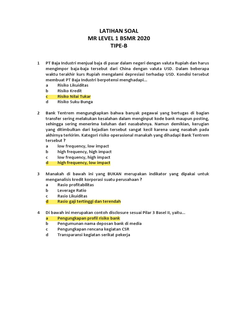 LATIHAN SOAL MR LEVEL 1 TIPE B Jawab | PDF