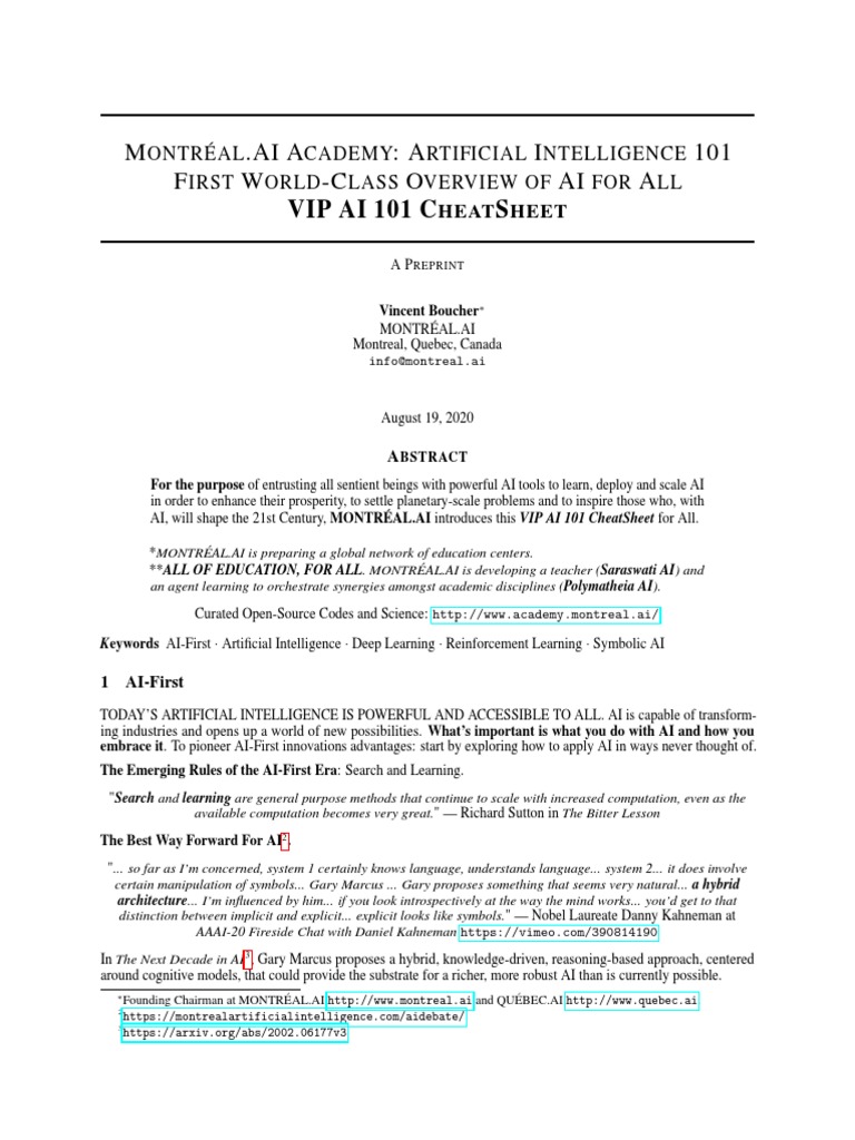 An Introduction to Artificial Intelligence: A VIP Cheat Sheet on AI 101 Concepts | PDF | Deep ...