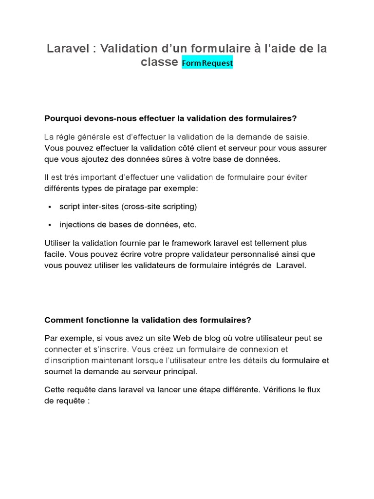 Validation de Formulaire avec Laravel | PDF | Gestion informatique ...