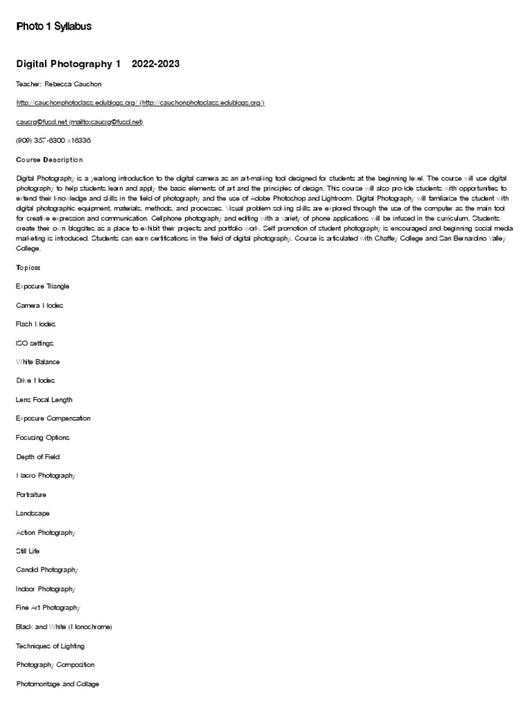 Photo 1 Syllabus - 1 | PDF | Camera | Shutter Speed