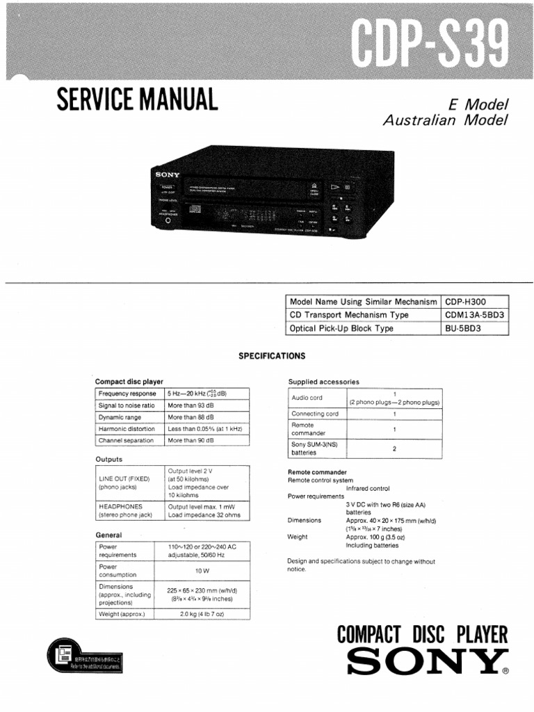 SM Sony cdp-s39 | PDF