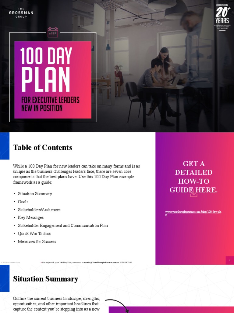 100 Day Plan For Leaders New Role The Grossman Group | PDF ...