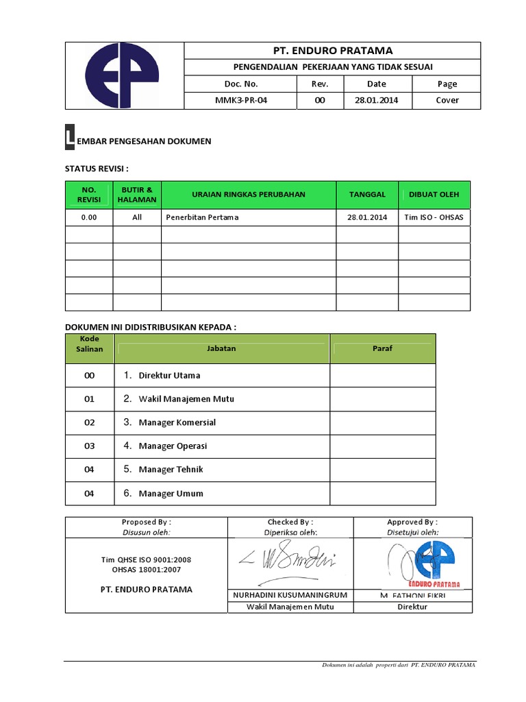 04 MMK3-PR-W-04 Prosedur Pengendalian Ketidaksesuai | PDF