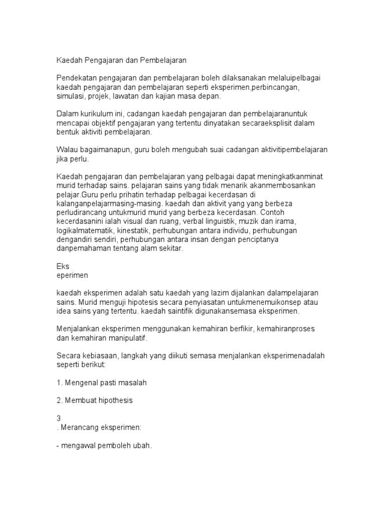 Kaedah Pengajaran Dan Pembelajaran | PDF