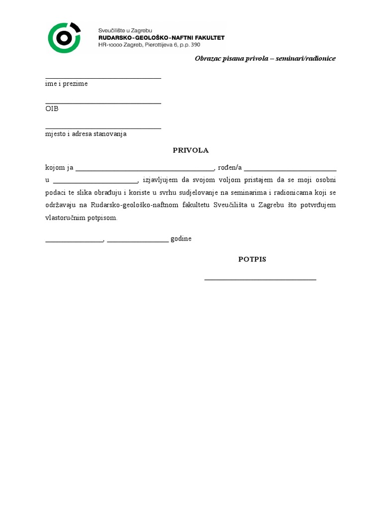 Obrazac-Privola-Ugovoro-Seminarima-I-Radionicama PEX v03 | PDF