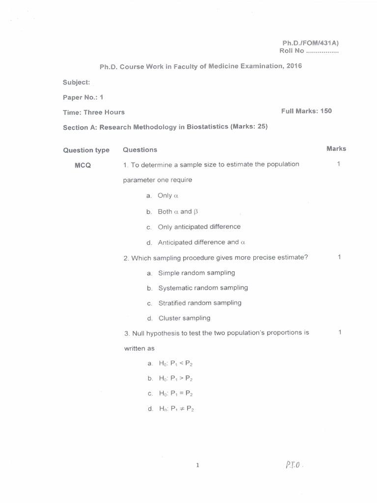 2016 PH.D Course Work Exam Papers | PDF