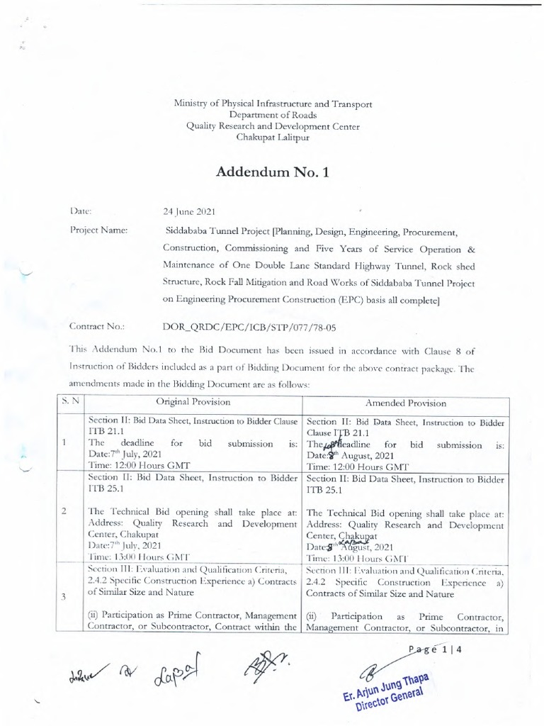 Addendum No.1 and Clarification Regarding Siddhababa Tunnel Project. - 2 | PDF