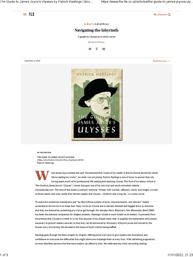 The Guide To James Joyce's Ulysses by Patrick Hastings Book Review | PDF | Ulysses (Novel ...