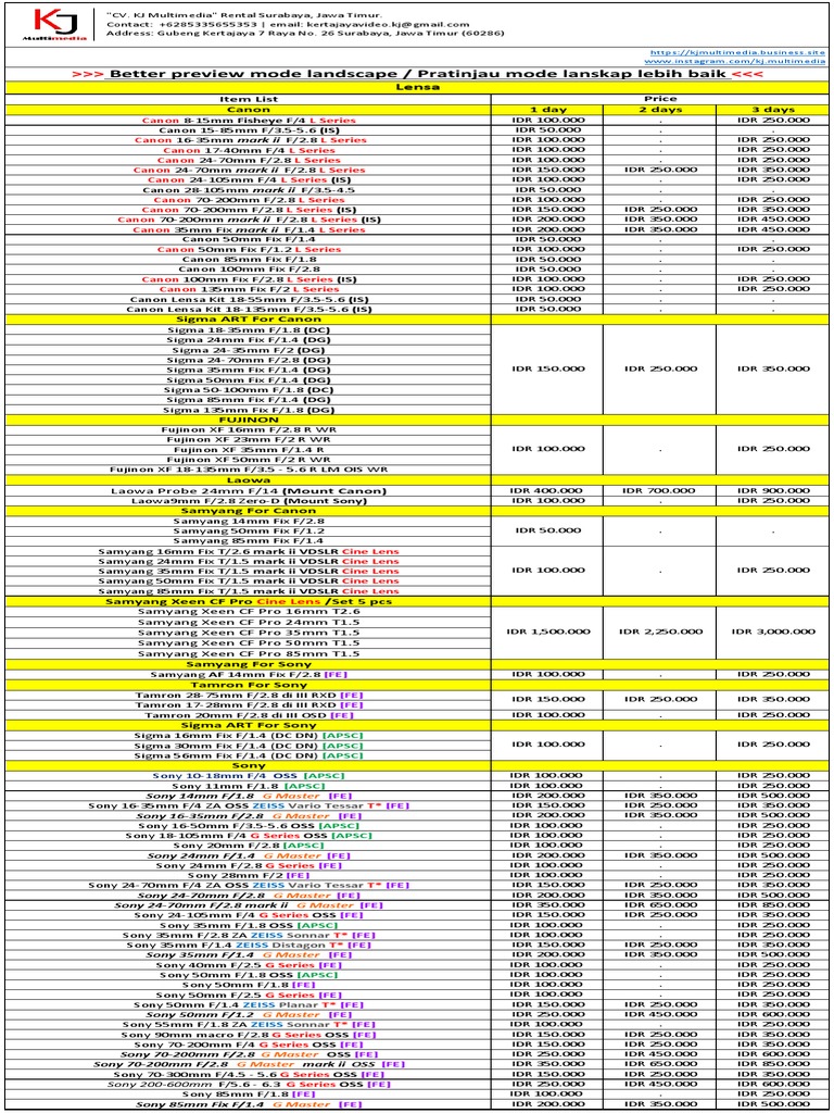 Price List KJ September2022 - B | PDF | Photography Companies Of Japan ...