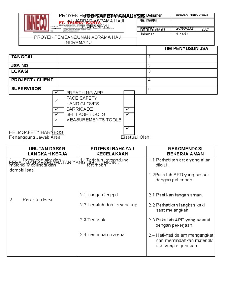Job Safety Analysis Masjid Construction (JSA-MC | PDF