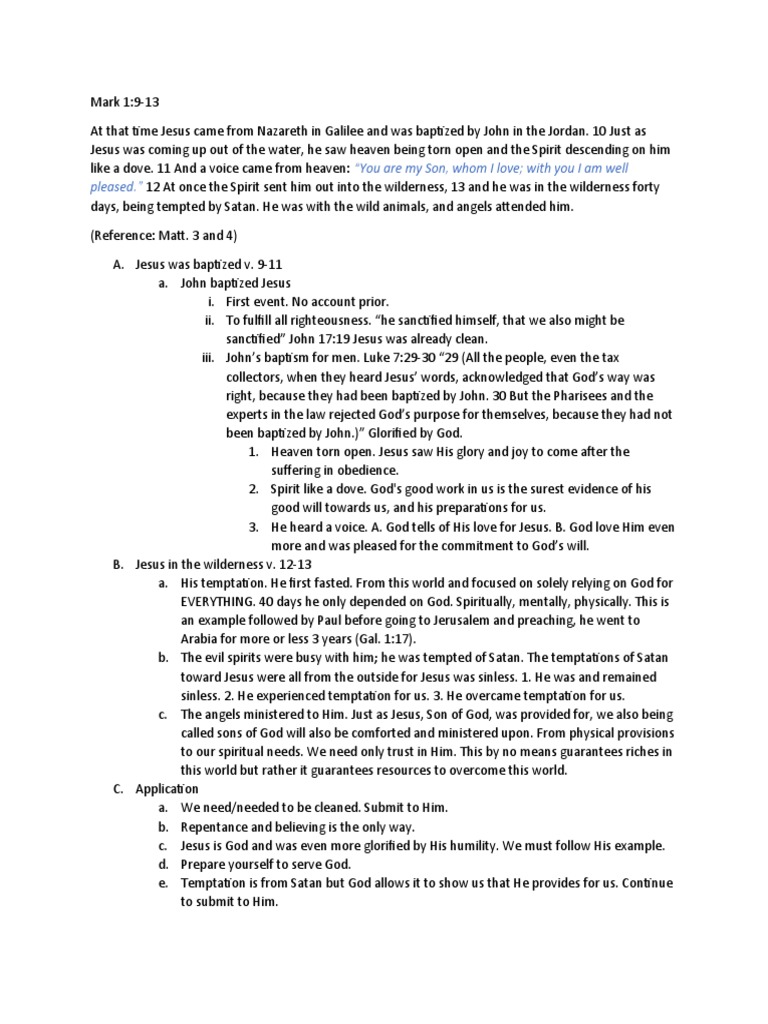 Mark 1 9-13 The Baptism of Jesus. | PDF | Jesus | Baptism