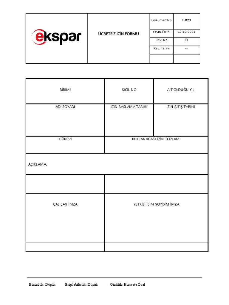 Ekspar - Ücretsiz İzin Formu | PDF