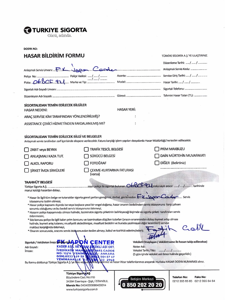 Hasar Bi̇ldi̇ri̇m Formu | PDF