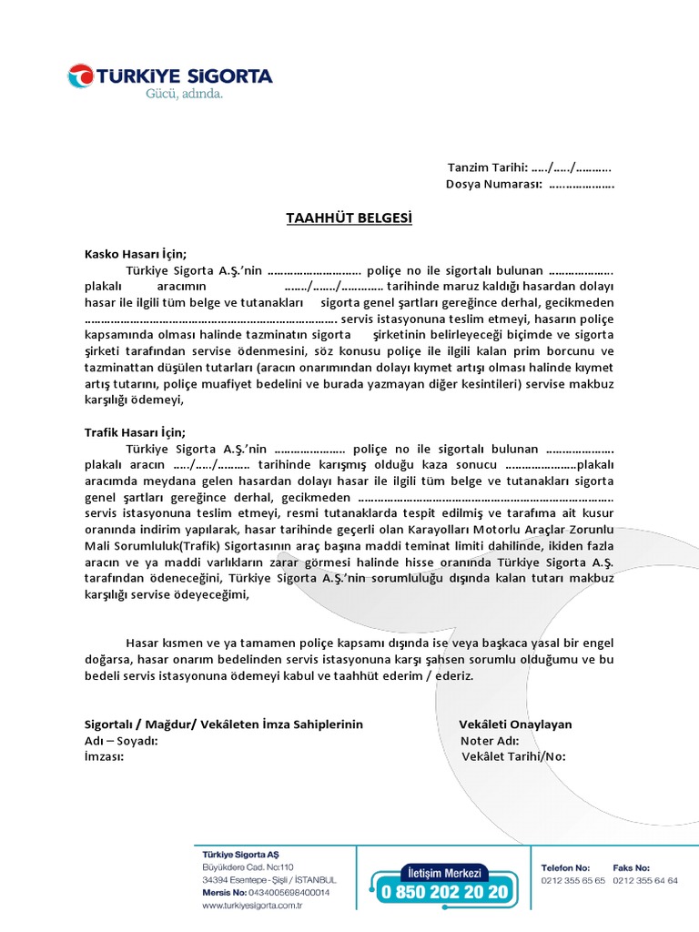 Turkiye Sigorta Taahhut | PDF