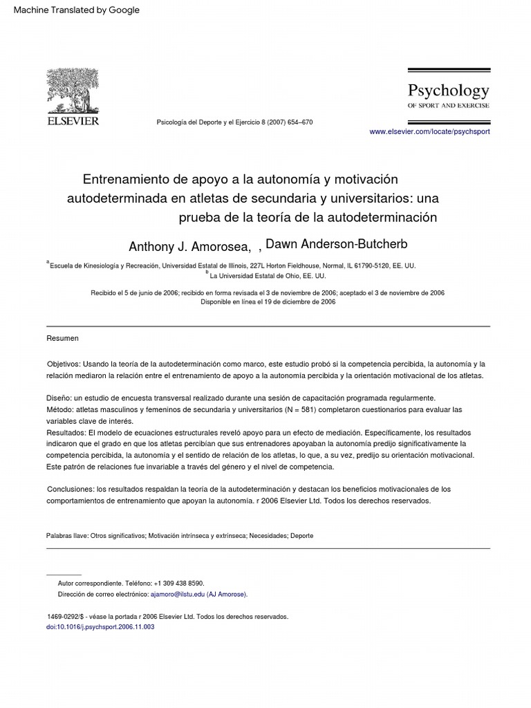 Autonomy Supportive Coaching and Self Determined Motivati - 2007 - Psychology of | PDF ...