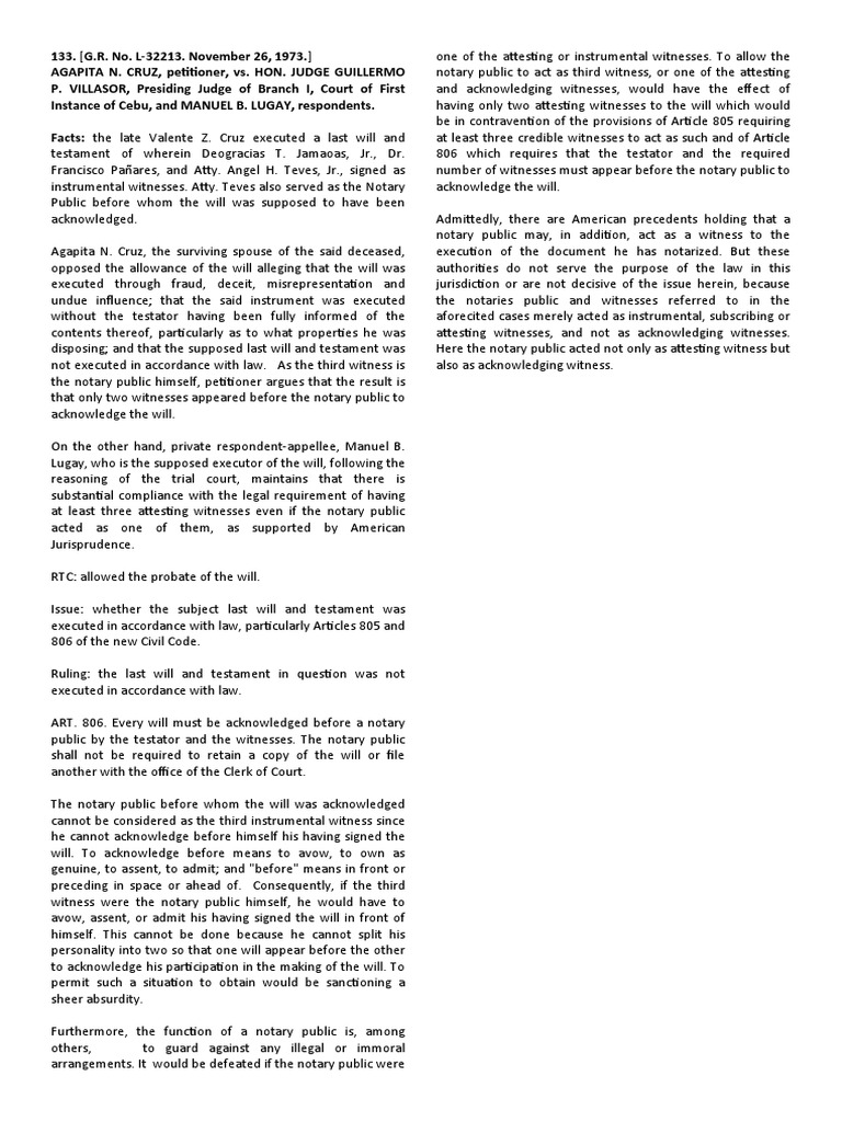 Succession Case Digest | PDF | Will And Testament | Notary Public
