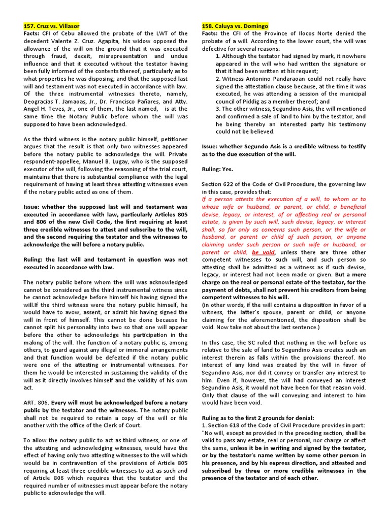Succession Case Digest | PDF | Will And Testament | Witness