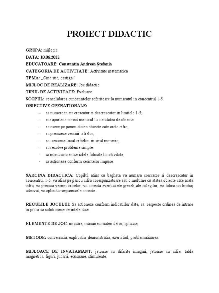 27 Proiect Didactic Matematica | PDF