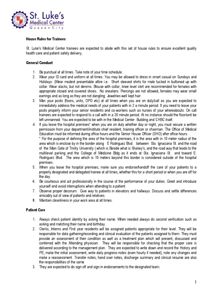 House Rules For Interns | Download Free PDF | Patient | Nursing