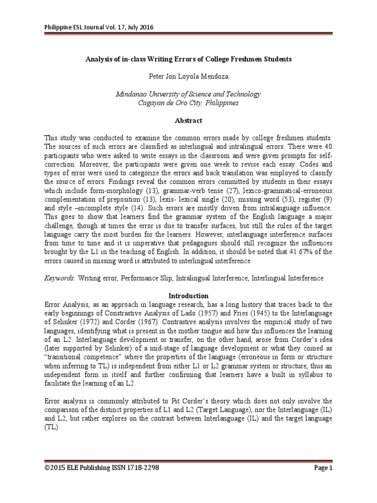 Analysis of In-Class Writing Errors of College Freshmen Students | Download Free PDF | Second ...
