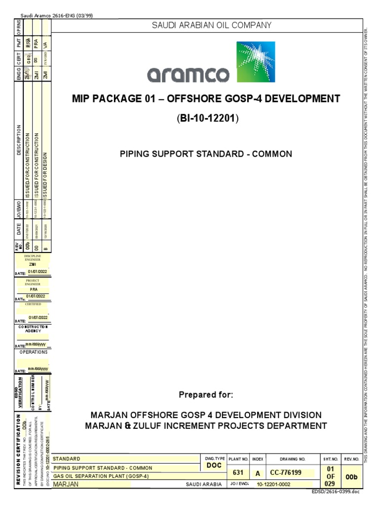 Mip Package 01 - Offshore Gosp-4 Development: Piping Support Standard ...