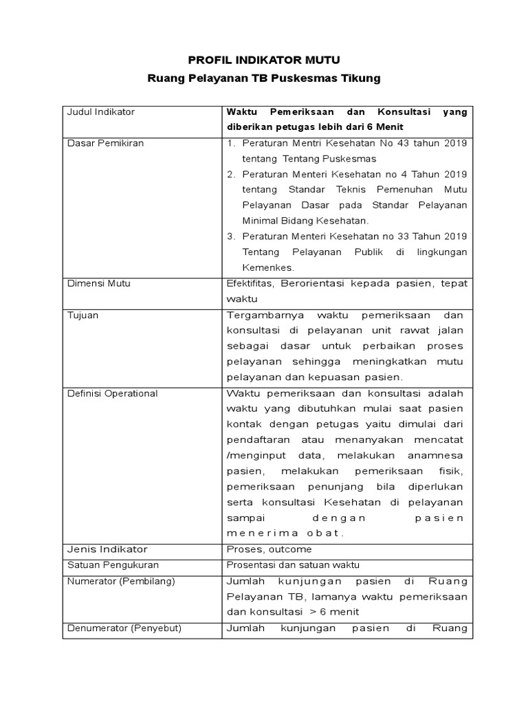 PROFIL INDIKATOR MUTU Ruang TB | PDF