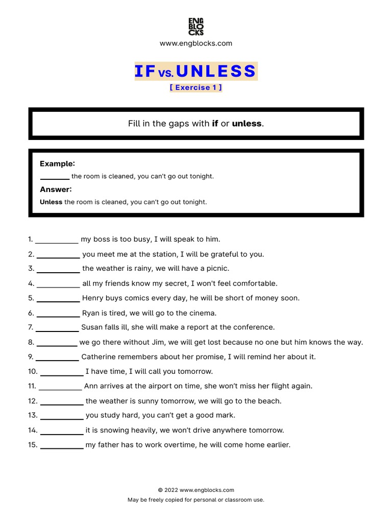 If Vs Unless Exercise 1 | PDF