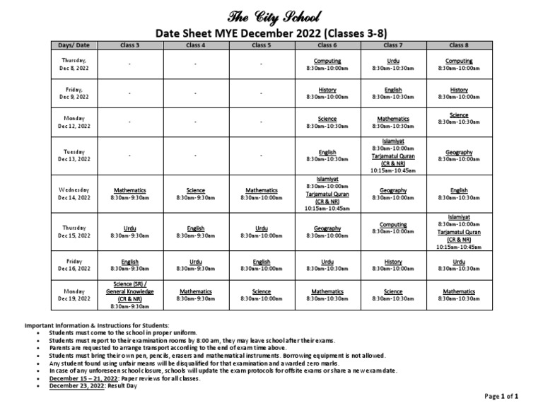 MYE 2022-23 (Class 3-8) Date Sheet (FINAL) | PDF | Science