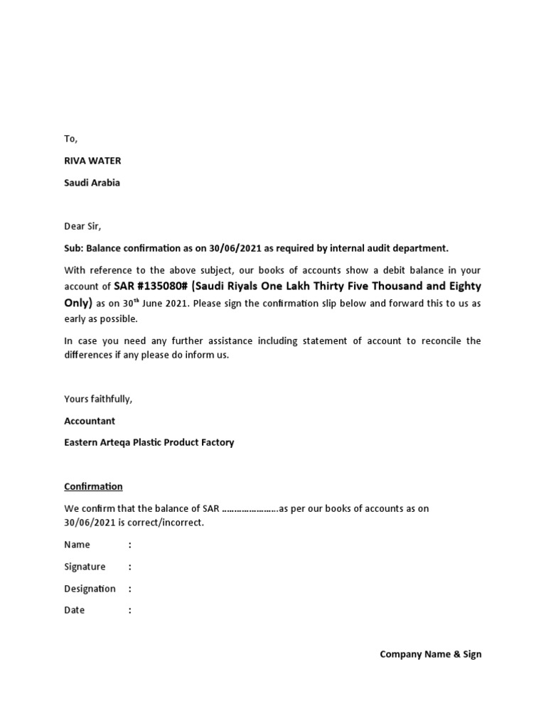 Balance Confirmation | PDF | Debits And Credits | Business