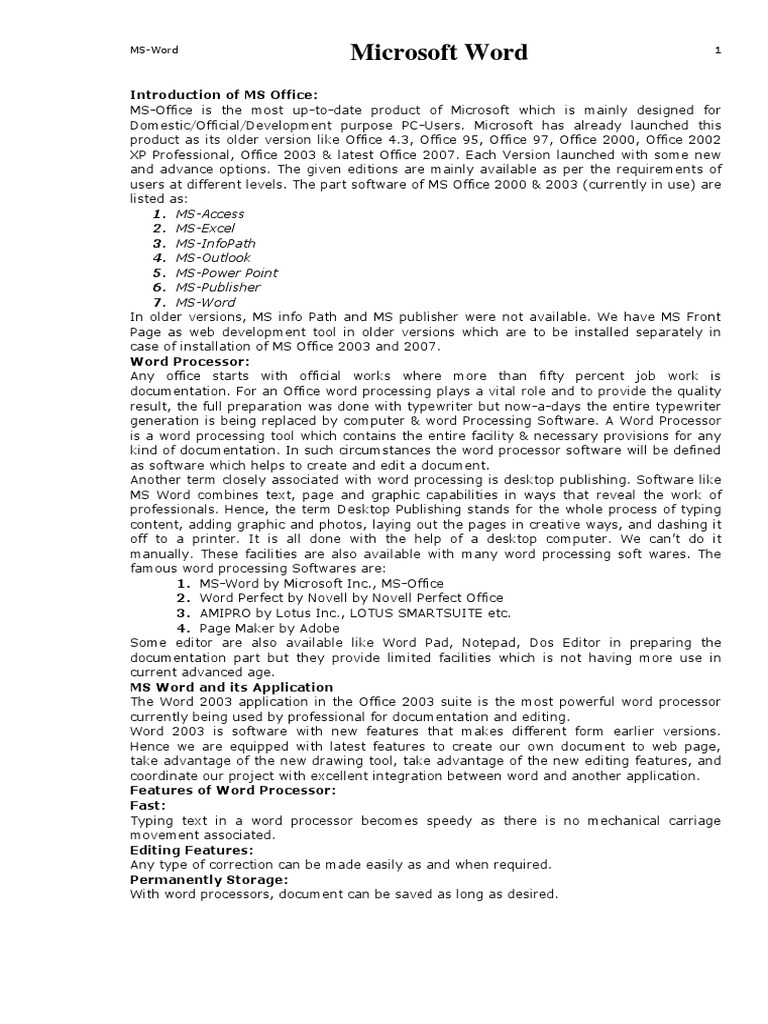 Introduction of MS Office MS Word PDF Eng | PDF | Microsoft Word | Microsoft Office