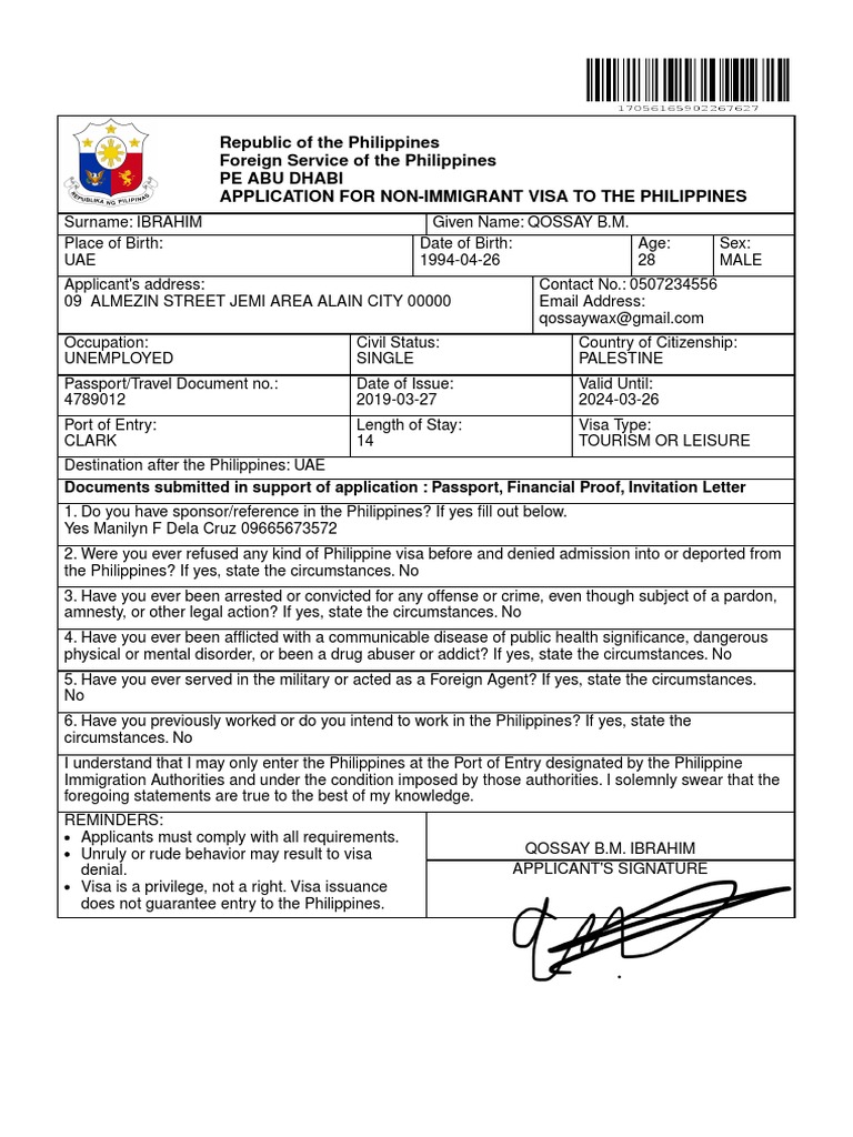 Republic of The Philippines Foreign Service of The Philippines Pe Abu ...