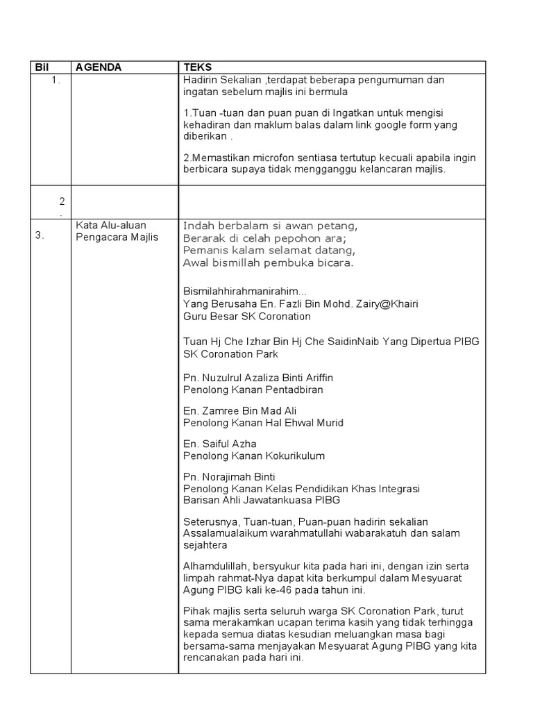 TEKS MC Mesyuarat PIBG Online | PDF