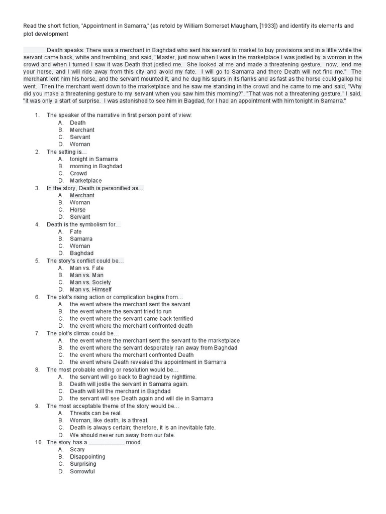 Analysis of "Appointment in Samarra" | PDF | General Fiction
