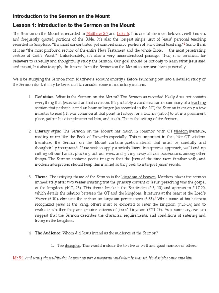 Introduction To The Sermon On The Mount | PDF | Jesus | Sermon On The Mount