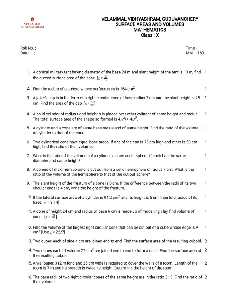 Surface Areas and Volumes | Download Free PDF | Sphere | Volume