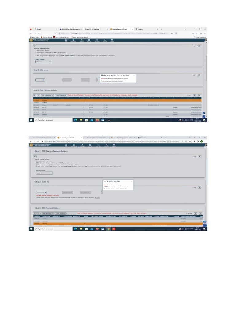 Aicte Portal Screen Shot Regarding Payment Not Possible | PDF
