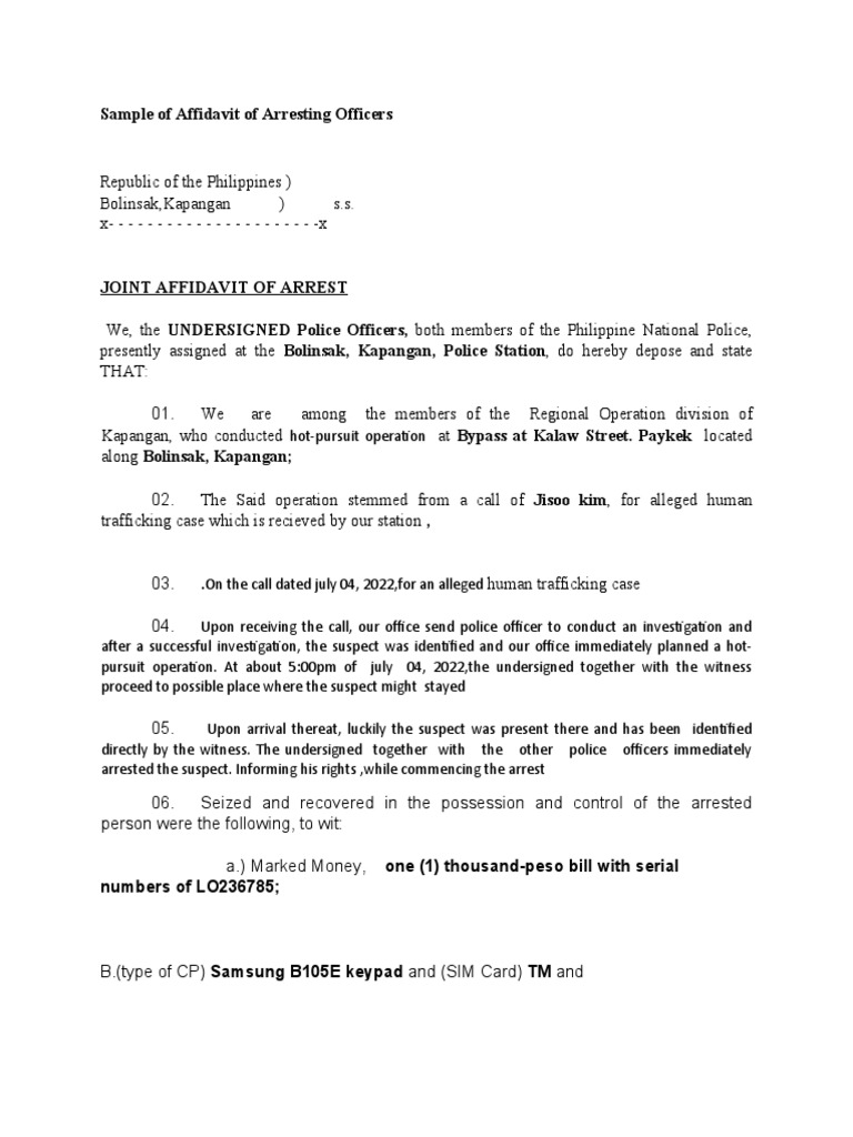Affidavit of Arresting Officers | PDF | Affidavit | Crime & Violence