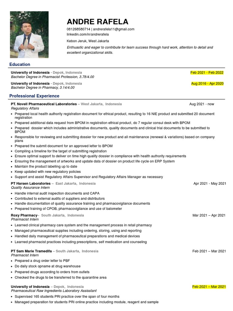 Andre Rafela CV | Download Free PDF | Pharmacy | Pharmacovigilance